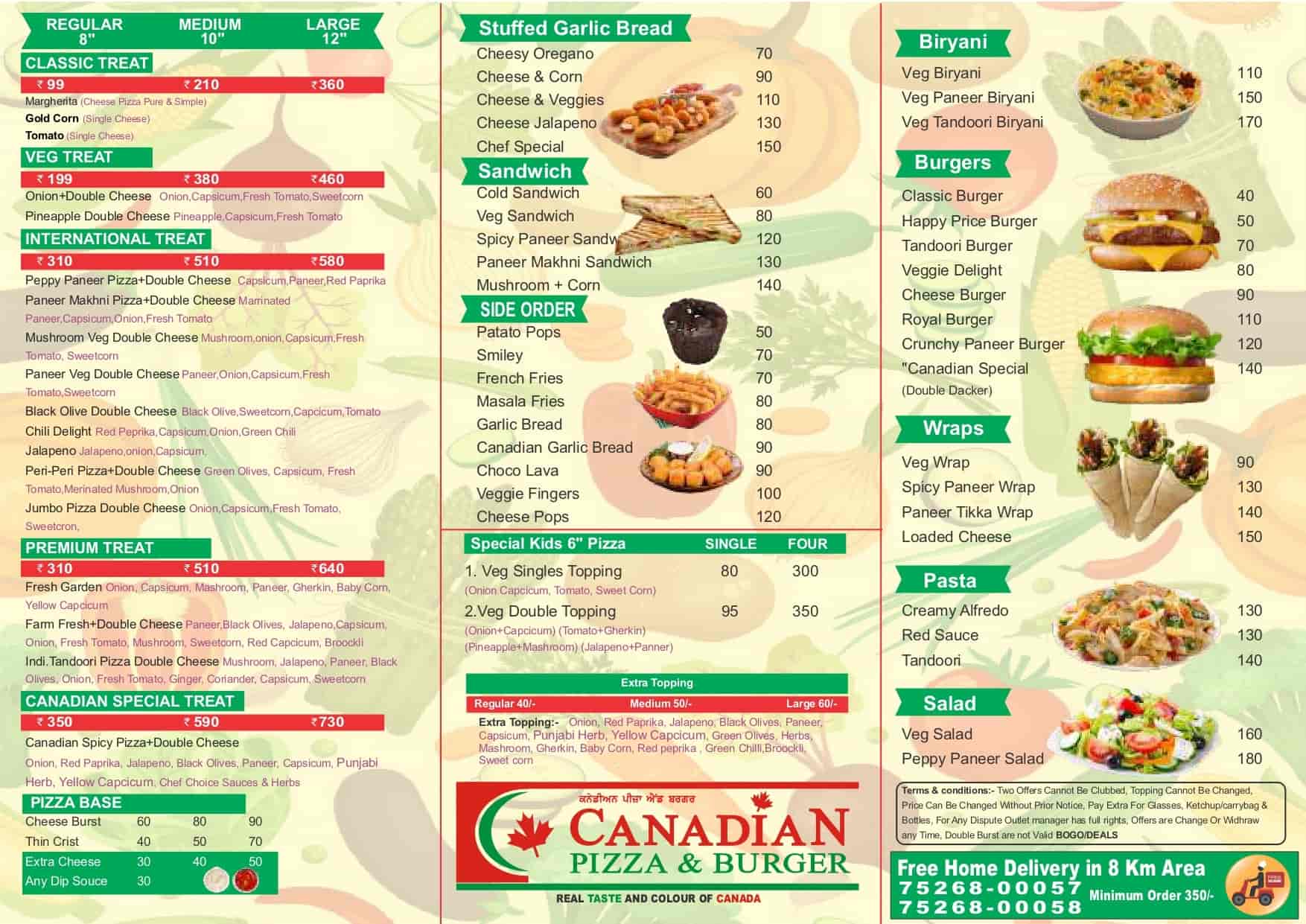 Canadian pizza menu store